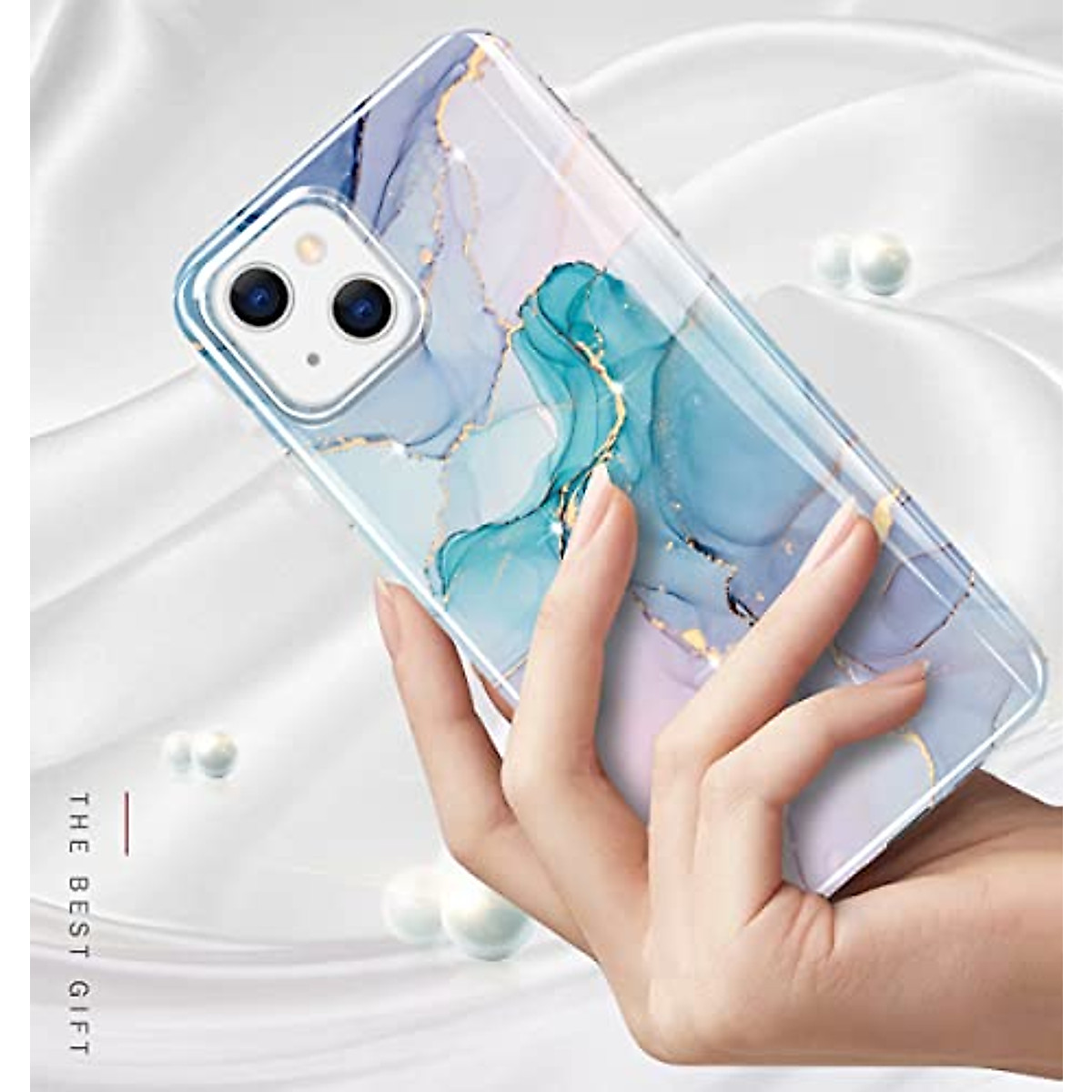 luolnh Gold Glitter Sparkle Case Compatible with iPhone 14 Plus Case Marble Design Shockproof Silicone Bumper Cover Phone Case for iPhone 14 Plus 6.7 Inch(Aqua Green/Purple)