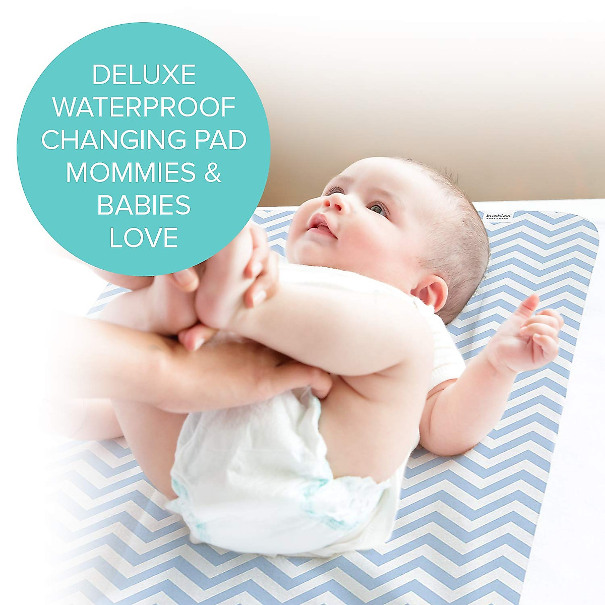 Kushies Deluxe Waterproof Changing Pad Liners - 20 x 30 inches Baby Changing Table Liners - Baby Changing Pads - Diaper Changing Flat Liner Pad Waterproof Portable (Blue Chevron)
