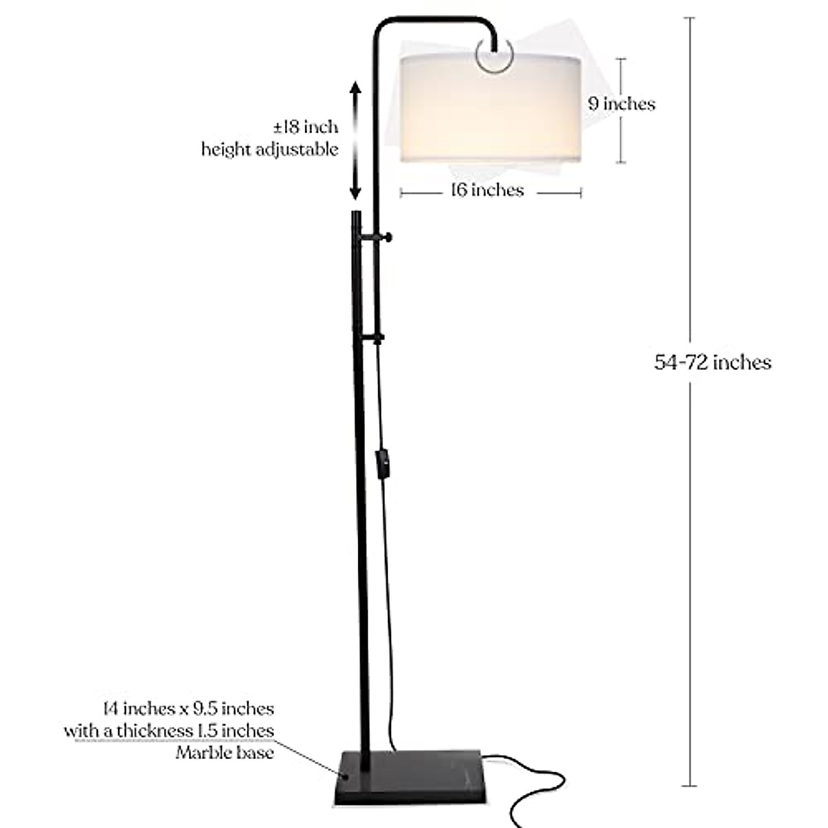 Brightech Leo Mid-Century Modern Standing Lamp for Bedroom, Contemporary Lamp for Living Rooms & Offices, Tall Lamp with Heavy Base, LED Floor Lamp, Great Living Room Décor - Black