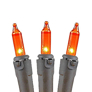 Novelty Lights 100 Light Amber Christmas Mini String Light Set, Brown Wire, Indoor/Outdoor UL Listed, 50' Long