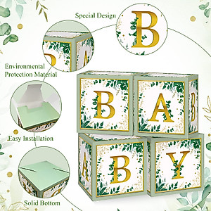 GOGOPARTY Sage Green Baby Shower Boxes, 4PCS Sage Green Gender Reveal Party Supplies Sage Green Party Centerpiece for Sage Green Baby Shower First Birthday Decorations (Without Flowers)