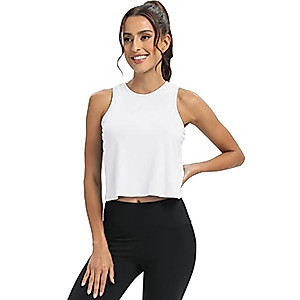 Mippo Workout Tank Tops for Women Athletic Gym Yoga Crop Tops Sleeveless Workout Shirts Racer Back Tank Pilates Clothes for Women Loose Fit White L