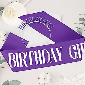Birthday Sash Birthday Crown for Women, Birthday Girl Sash, Birthday Girl Crown, Purple Birthday Sash and Crown Rhinestone Headband Set, Happy Birthday Girl Princess Tiara Sash Accessories Gifts