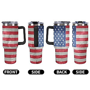 Water Bottle with Lid And Straw, Large Capacity Red Blue White American Flag 40 oz Travel Stainless Steel Cups, Handle Insulated Tumblers for Men, Women