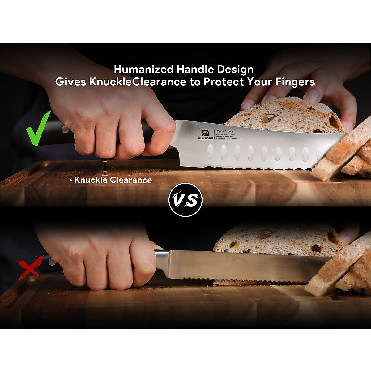 Piklohas Resharpenable Bread Knife, 10-inch Multifunction Serrated Knife, German HC Stainless Steel Bread Cutting Knife With Innovative Wavy Edge For Efficient Slicing, Razor Sharp For Homemade Bread