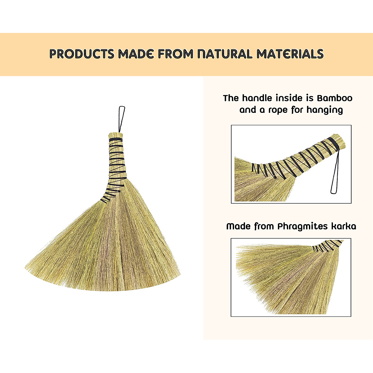 Small Whisk Broom,Handmade Turkey Wing Whisk Broom 12" for Cleaning,Sturdy Soft Brush,Bristle Design Cleans Dust Dirt & Debris Brush Head/Perfect for Indoor Outdoor and Car