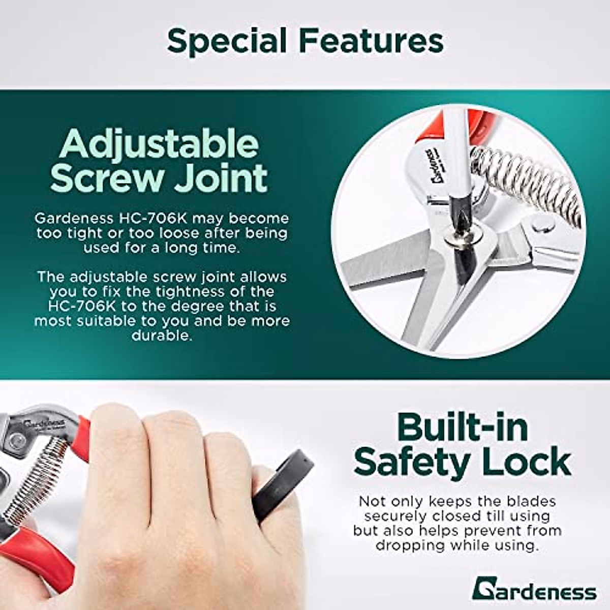 Gardeness Pruning Shear Straight Pruning Snip with Stainless Steel Serrated Blade, Adjustable Joint Screw Micro Tip Garden Scissor for Arranging, Trimming, Harvesting Fruit, Vegetables, Made in Taiwan