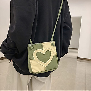 GOQUFOY Small Crossbody Bags for Women Green Cute Heart Travel Shoulder Bag Purses Teen Girls Canvas Cell Phone Bag