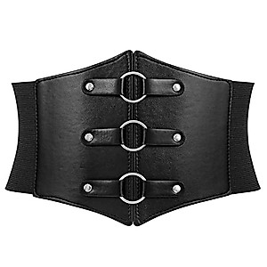 WERFORU Women Wide Corset Elastic Belt Thick Vintage Ladies Costume Waspie Waist Belt for Halloween, Black, Suit Waist Size 26-30 Inches