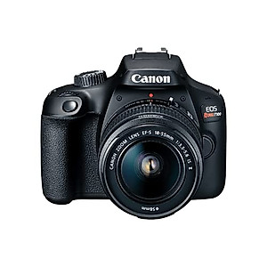 Canon EOS Rebel T100 / 4000D DSLR Camera with 18-55mm Lens, 64GB Memory Card, Case, Photo Software, LPE10 Battery, Flex Tripod, Hand Strap, Memory Wallet, Cleaning Kit (Renewed)
