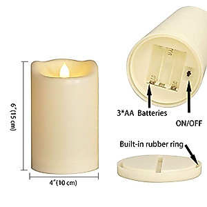 Outdoor Waterproof Large Flameless LED Candles with Remote Timer Battery Operated Plastic Big Pillar Candles for Garden Patio Home Wedding Party Decorations Flickering Electric Lights 4”x6” 2 Pack