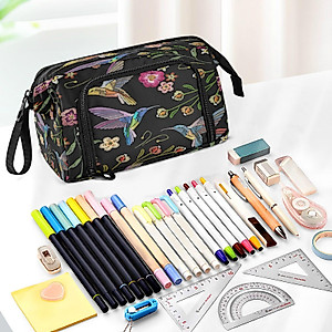 Eionryn Beautiful Hummingbirds Exotic Flowers Pencil Case Big Capacity Pencil Pouch Pen Case Makeup Bag School Office Organizer