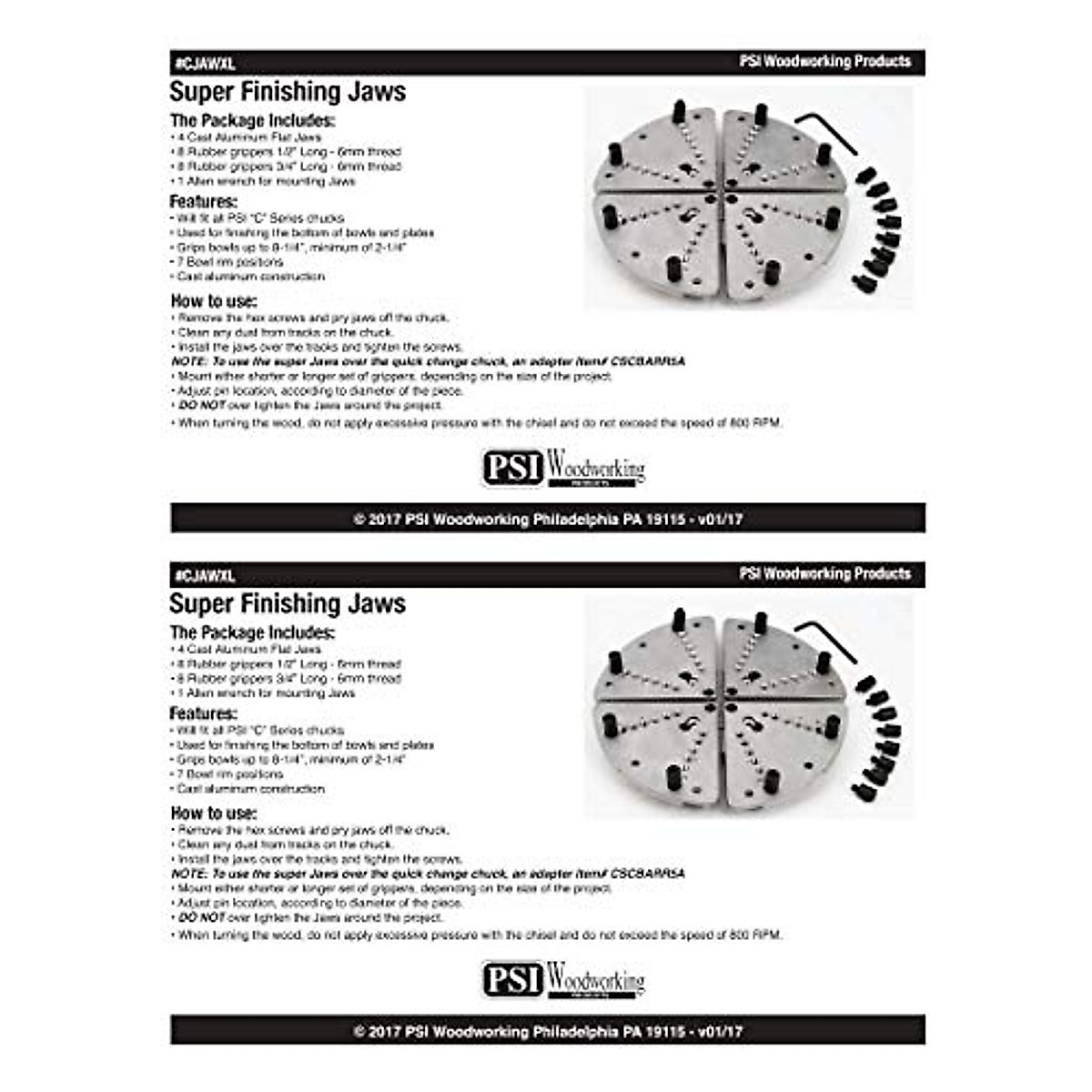 PSI Woodworking CJAWXL 8-1/4" Flat Jaws for PSI C-Series Lathe Woodturning Chucks