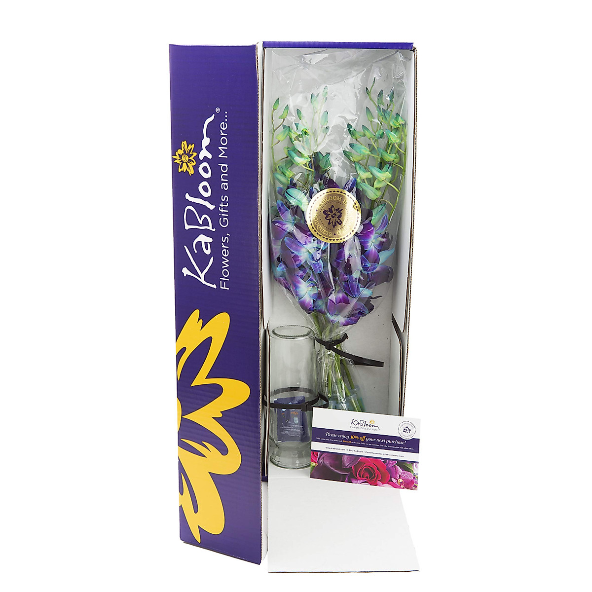 KaBloom Flowers - Easter Collection - Exotic Sapphire Orchid Bouquet of Blue Orchids from Thailand with Vase - Gift for Birthday,Thank You, Valentine, Mother’s Day Fresh Flowers