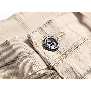 Keevoom Chinos Pants Men Light Khaki Casual Long Trousers Slim Fit Plaid Dress Pants(3303 Light Khaki,36)