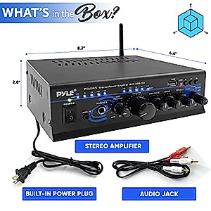 Pyle Home Bluetooth Audio Power Amplifier 2X120 Watt - Portable 2 Channel Surround Sound Stereo Receiver w/ USB - Amplified Subwoofer Speaker, CD DVD, MP3, iPhone, Phone, Theater, PA System -PTAU45.5