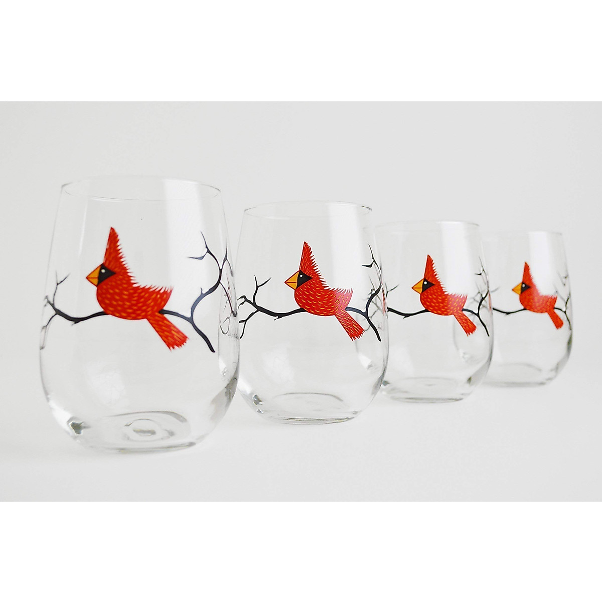 Cardinal Stemless Wine Glassware - Set of 2 Christmas Glasses