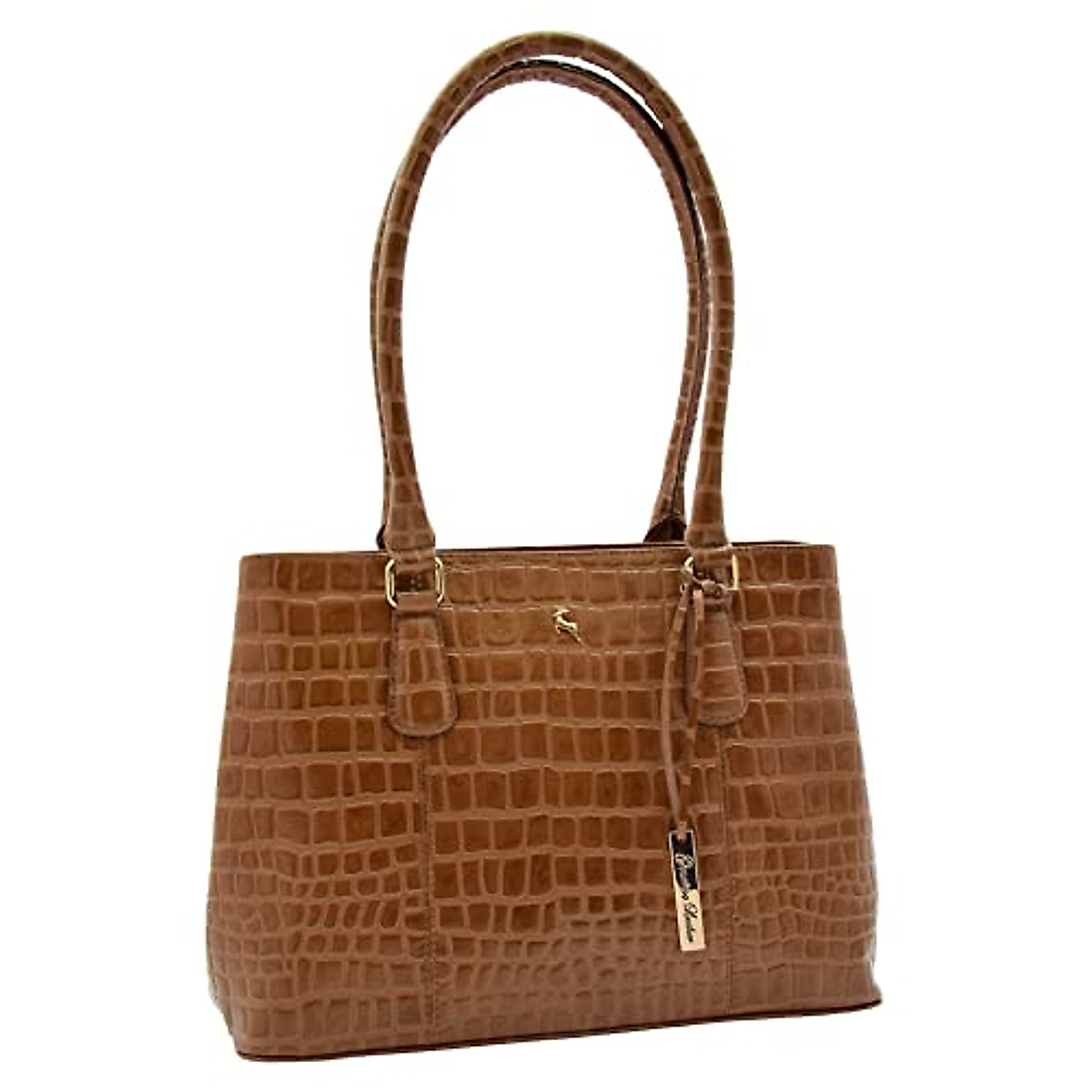 Womens Leather Shoulder Bag Croc Print Hobo Handbag Colours Black Bordo Green Tan Sylvia, Tan