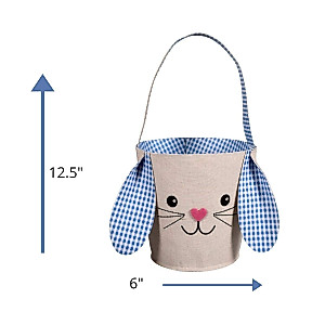 Cute Bunny Easter Bucket, Rabbit Blue/Pink, Easter Basket Bag with Floppy Ears for Kids Carrying Gifts and Candy, Egg Hunt Bag (Blue)