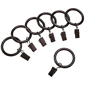 Amazon Basics 1" Curtain Rod with Cap Finials, 72" to 144" and Amazon Basics 1" Curtain Clip Ring, Set of 7, Espresso (Dark Bronze)