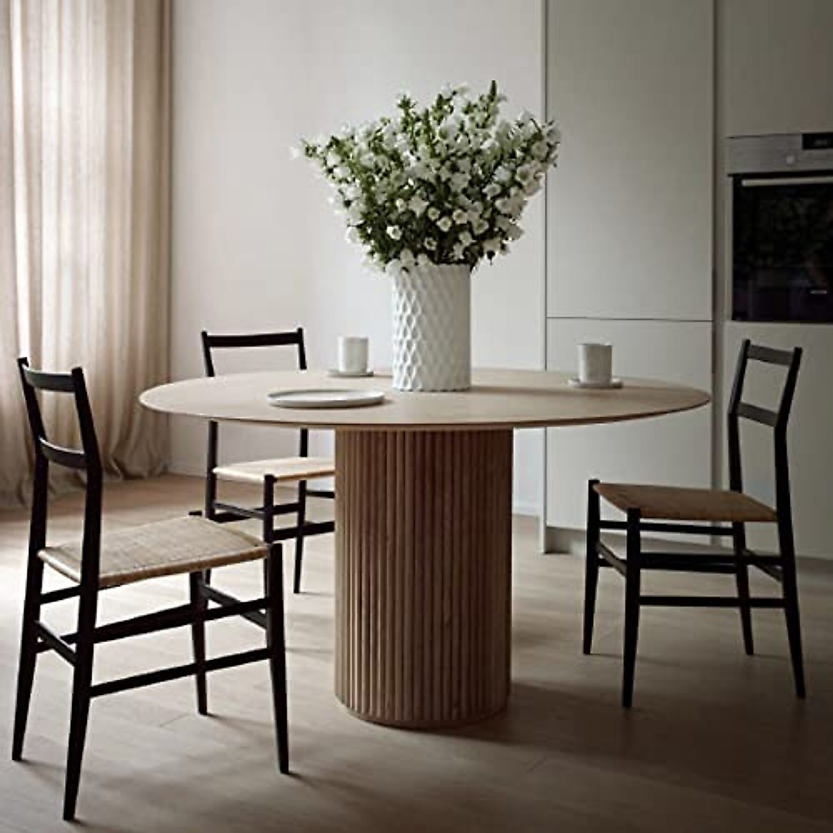 LITFAD Round Pedestal Modern Dining Table Wood Color Fixed Table of Solid Wood Simplicity Style Dining Room Home Furniture Kitchen Table - Natural 51.2" L x 51.2" W x 29.5" H