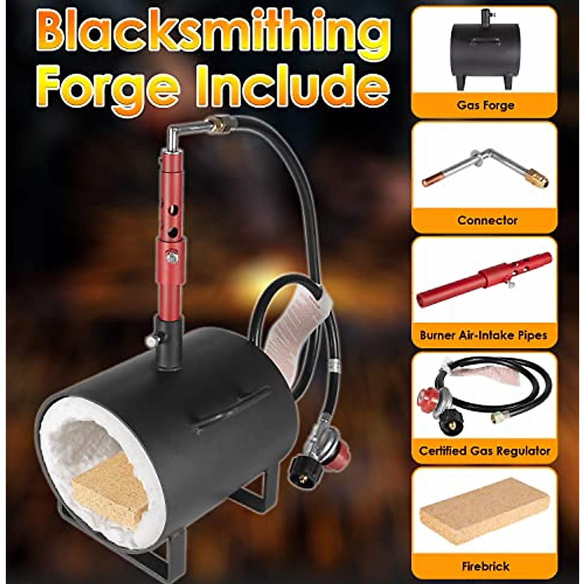 Portable Propane Forge Single Burner, Forging Blacksmith Tools Equipment Rolled Steel Large Capacity Oval Forge for Knife, Farrier & Tool Making