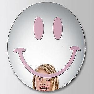 Girls Mirrors for Wall,Preppy Acrylic Non Glass Round Mirror Room Decor Self Adhesive Mirror Aesthetic Mirror（Pink 12 Inch） Wall Decor Art for Teen Girls Kids Hanging Bedroom Bathroom Living Room