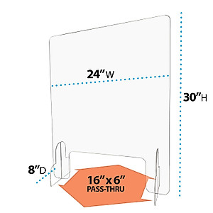 Sneeze Guard - Clear Acrylic Protective Barrier and Shield for Counter and Desk (24"W x 30"H)