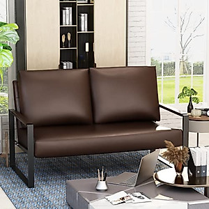 AWQM Faux Leather Loveseat Sofa, Mid-Century 2-Seat Sofa, Modern Living Room Love Seat for Small Spaces - Brown