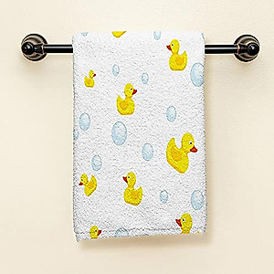 Swono Rubber Duck Hand Towel Cotton Washcloths,Rubber Duck and Bubbles Bath Toy on White Comfortable Soft Towels for Bathroom Spa Gym Yoga Beach Kitchen,Hand Towel 15x30 Inch