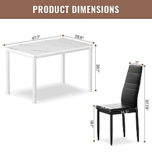 Lamerge Dining Table Set for 4, Marble Kitchen Table and Chairs for 4, Comfortable PU Leather Chairs,Dining RoomTable Set for Small Space,Living Room, Breakfast Nook,Black+White