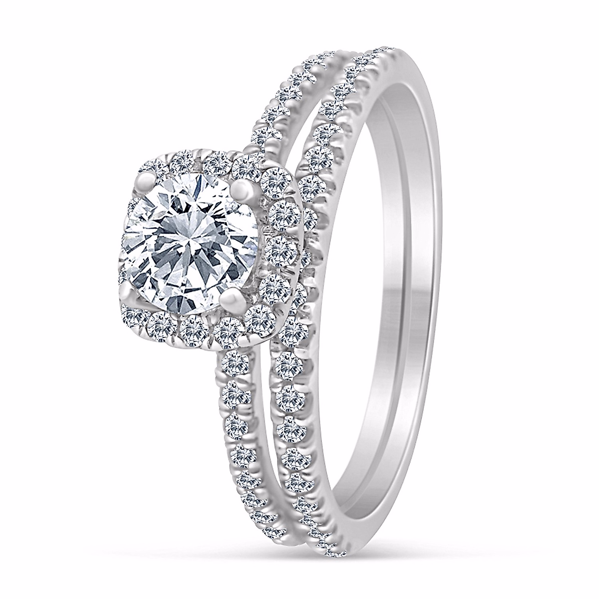 1.00ctw Diamond Halo Bridal Set Engagement Ring in 10k White Gold (H-I, I2)