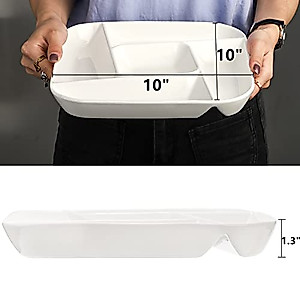 DEAYOU 3 Pack Ceramic Chip and Dip Serving Tray, Porcelain Divided Serving Platter, 10" Decorative Sectional Appetizer Plate, 5-Compartment Stoneware Relish Fruit Dish for Veggie, Snack, Entertaining