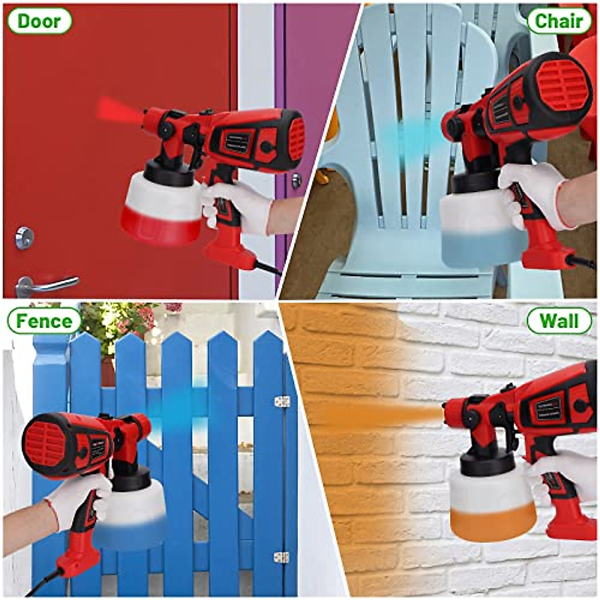 Paint Sprayer 650W HVLP Electric Paint Spray Gun， with 5 Copper Nozzles & 3 Patterns, 1400ml Container，a Goggle，A Pair of Gloves，Spray Gun for House Painting, Fence，Furniture, Wall, DIY Works (RED)