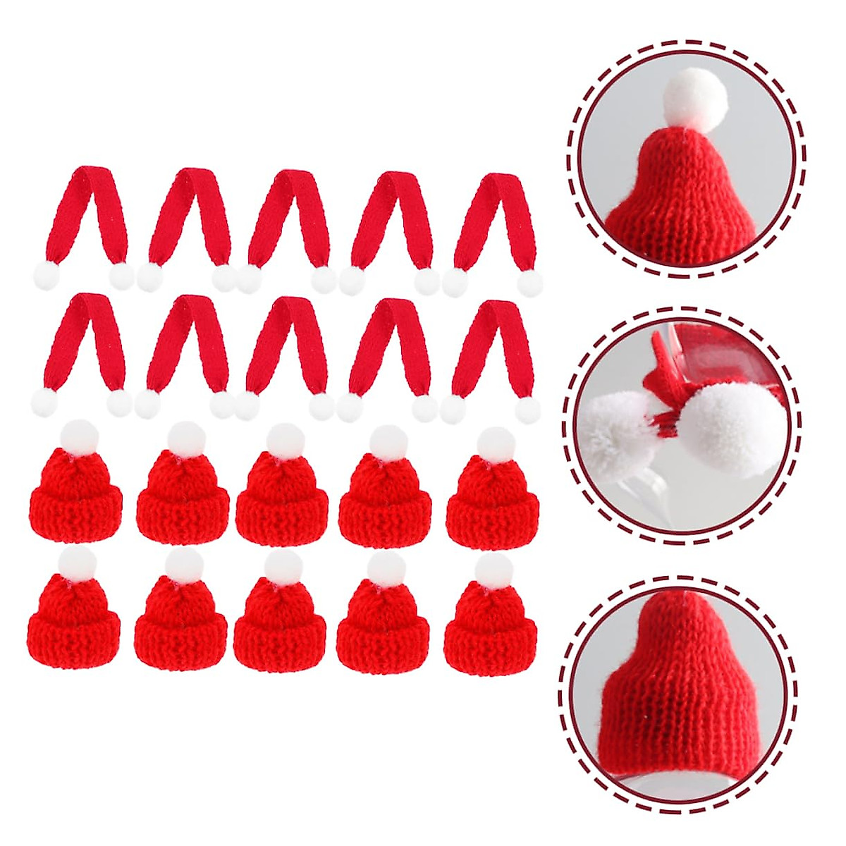 WHAMVOX Mini Beanie and Scarf Set Miniature Santa and Christmas Hats Scarves Bottle Covers for Holiday Decorations