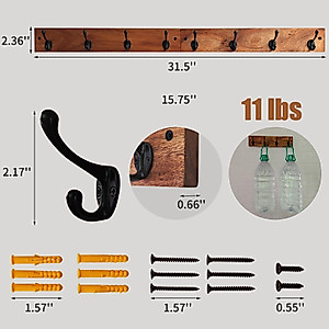 kansata Coat Rack Wall Mount 2 Pack, Wooden Coat Hooks Wall Mounted, Entryway Heavy Duty Coat Hanger for Office Bedroom Bathroom Closet Hanging Coats Hats Bags Keys Purses-8 Hooks