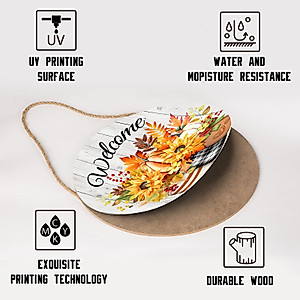 Fall Welcome Sign Door Sign 12"x12" Rustic Fall Decorations Hanging Door Sign Thanksgiving Farmhouse Welcome Round Wooden Sign for Home Front Door Wall Porch Yard Garden