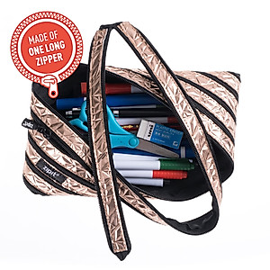 ZIPIT Metallic Large Pencil Case for Girls, Large Capacity Pouch, Holds Up to 60 Pens, Made of One Long Zipper! (Rose Gold)