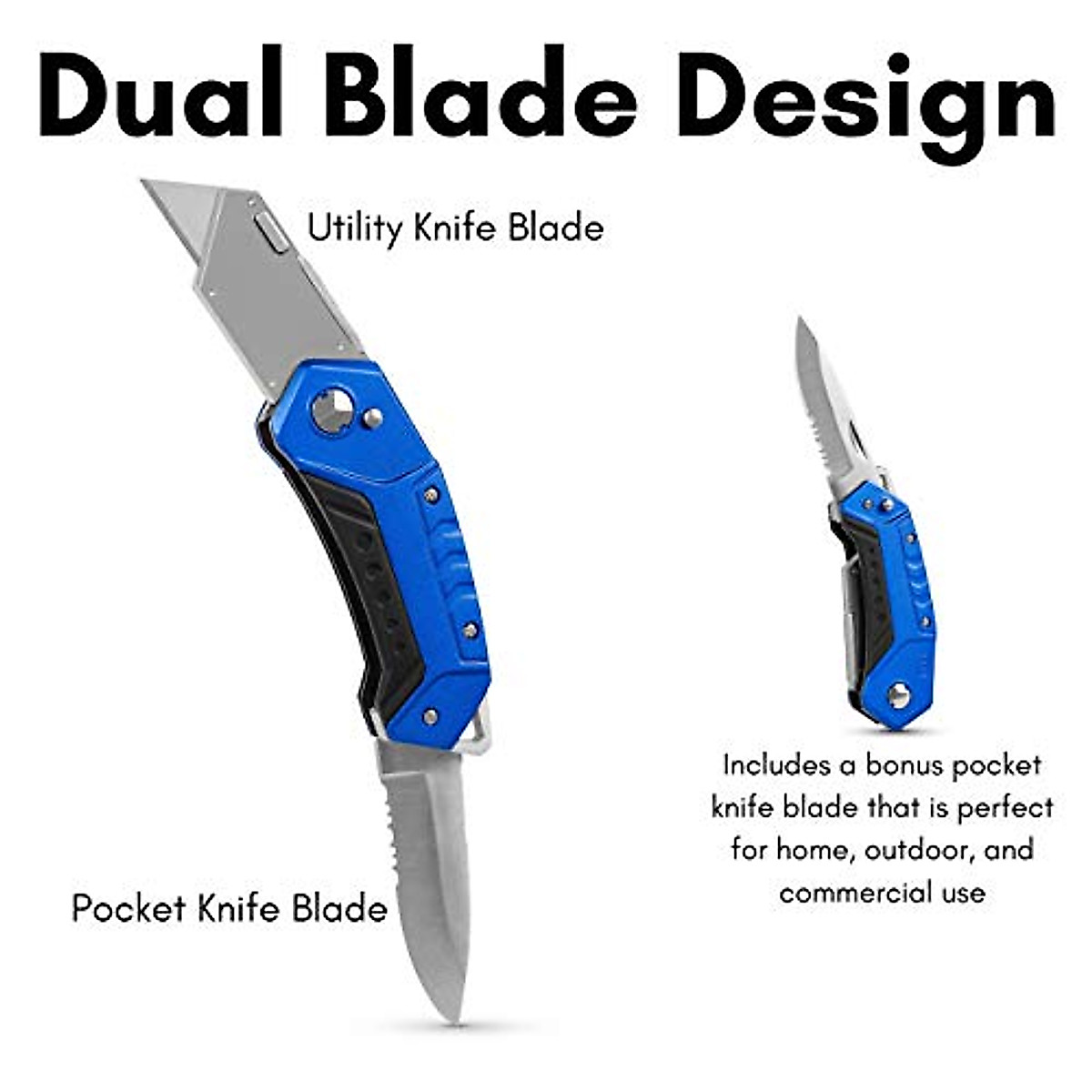 BirdRock Home Premium Folding Utility Knife with Sport Blade – Small Compact Pocket – Folding Box Cutter Tool – 3 Extra Razor Blades – Cut Cardboard Boxes – Locking Safety Knife Set – Heavy Duty