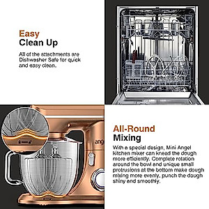 Mini Angel Stand Mixer,10-Speed Kitchen Electric Mixer,Tilt-Head Food Mixer with Dough Hook, Wire Whisk, Flat Beater, Stainless Steel Bowl (5.5QT, Yellow)