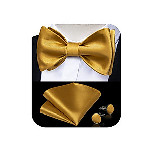 DiBanGu Gold Bow Ties for Men Self Tie Bow Tie and Pocket Square Set Adjustable Solid Satin Formal Tuxedo Bow Tie
