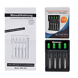 18650 Battery Charger, Hisewen Universal Smart USB LED Dual Battery Charger 18650 for 3.7v Li-ion 14500 16340 18350 26650 21700 Rechargeable Batteries