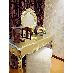RR ROUND RICH DESIGN Solid Wooden Jewelry Box Makeup and Organizer Women Ring Storage with 4-Drawers Built-in Necklace Carousel and Mirror Brown