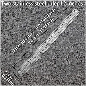 YYJ HOME Metal Ruler, 12 inch Ruler and Metal Rule 30 Centimeters and inch Ruler Steel Rulers Drawing Ruler, Measuring Ruler 12 inch 2 Pieces Silver