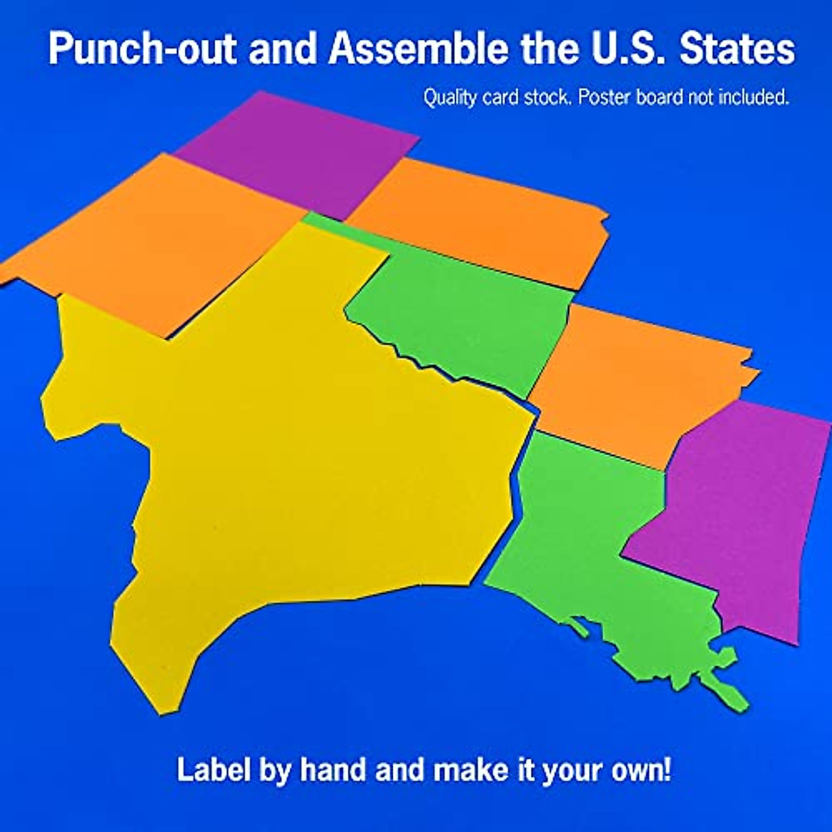 FreshCut Crafts | DIY U.S. MAP PUZZLE Easy Punch-Out Paper 50 States – Map Fits Standard Poster Board for Homeschool, Geography, and Classrooms | US Made Quality Card Stock, NOT Foam