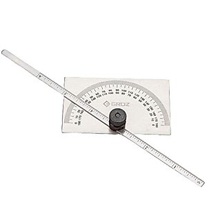 Groz 01225 6" Rectangular Head Depth Gauge, with Protractor