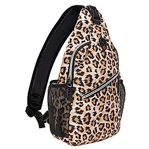 MOSISO 13 inch Sling Backpack, Multipurpose Hiking Daypack Outdoor Rope Crossbody Chest One Shoulder Bag, Leopard Print