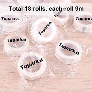 TUPARKA 18 Pack Eyelash Tape White Paper Fabric Tape for Eyelash Extension Supply, 0.5 Inch x 10 Yard Each Roll