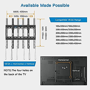 Pipishell Tilt TV Wall Mount Bracket for Most 26-55 Inch LED LCD OLED Flat Curved Screen TVs up to 99lbs Max VESA 400x400mm, Low Profile and 8 Degrees Tilting TV Mount Fits 16 inch Wood Stud spacing