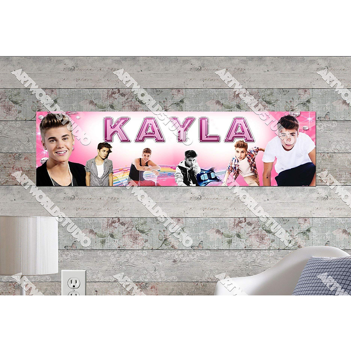 Justins Biebers #1-8.5"x30" Personalized Name Poster, Customize Name Sign, Birthday Party Banner